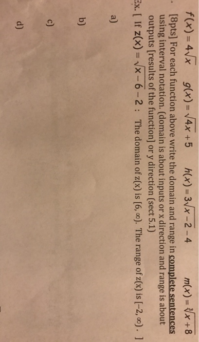 Solved For each function above write the domain and range in | Chegg.com