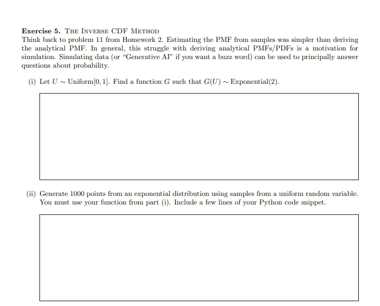 Solved Exercise 5. ﻿The Inverse CDF MethodThink back to | Chegg.com