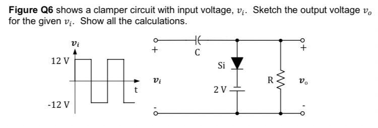 Solved Figure Q6 shows a clamper circuit with input voltage, | Chegg.com