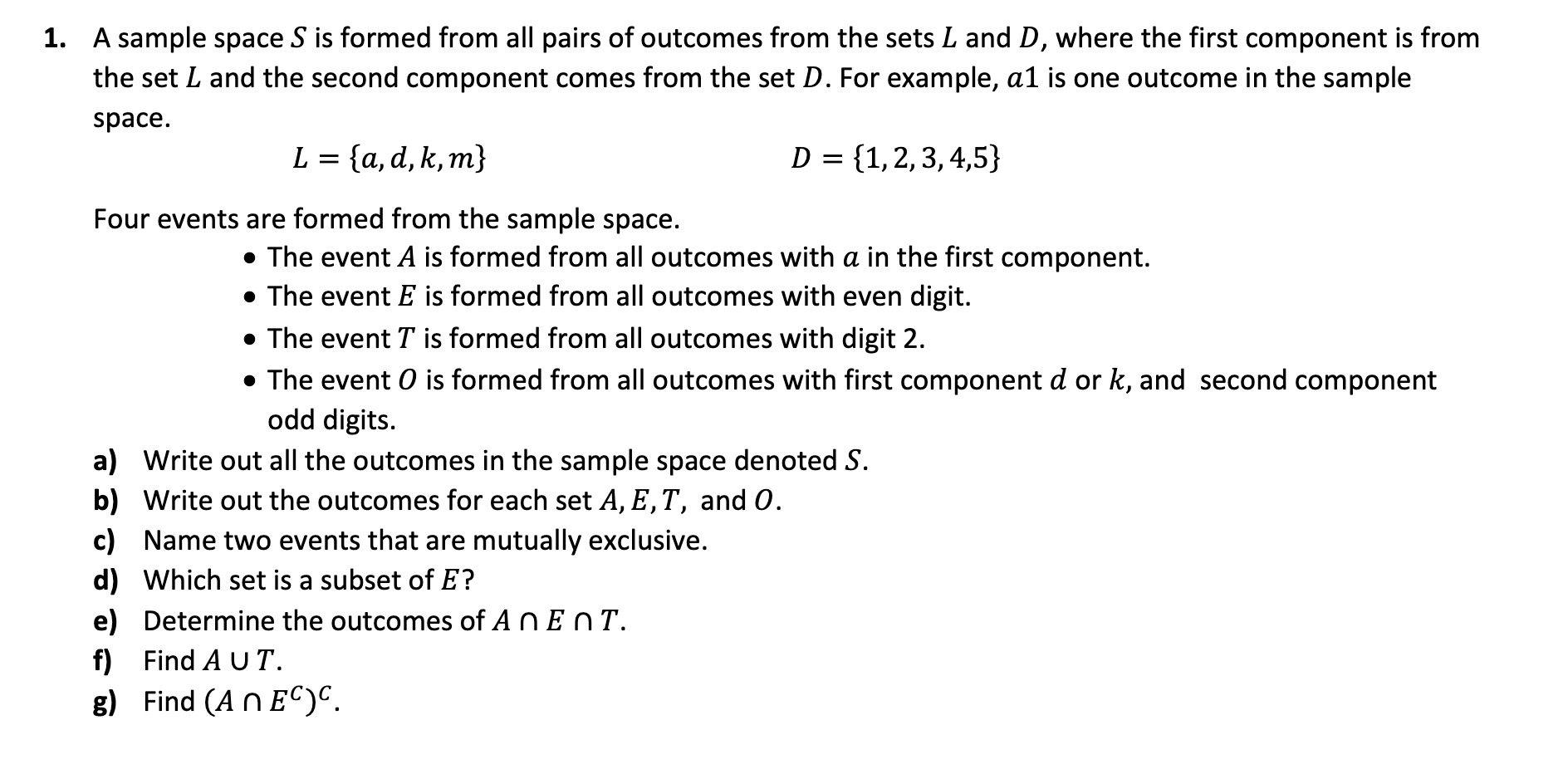 Solved 1. A sample space S is formed from all pairs of | Chegg.com