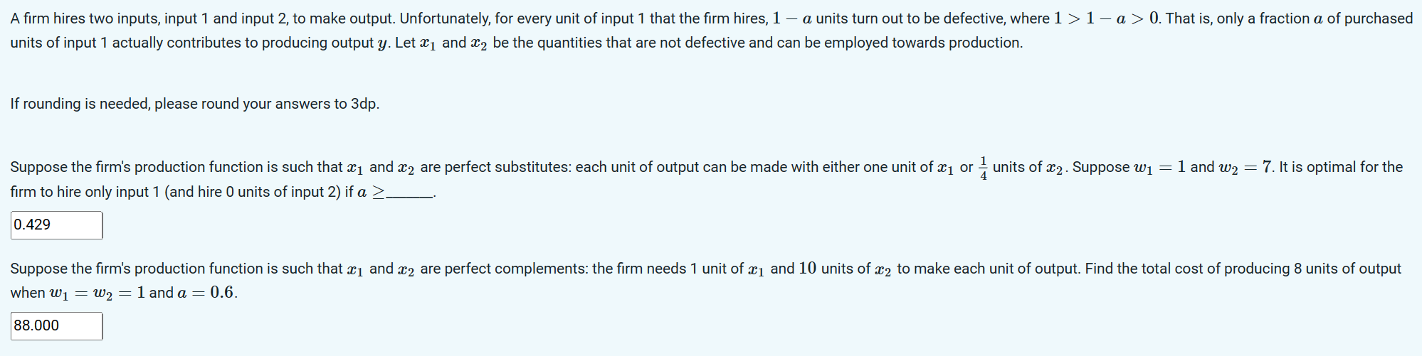 Solved units of input 1 ﻿actually contributes to producing | Chegg.com