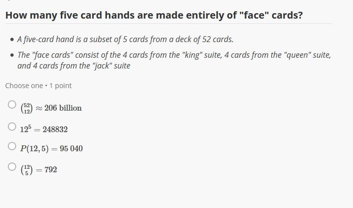 Solved How many five card hands are made entirely of "face" | Chegg.com