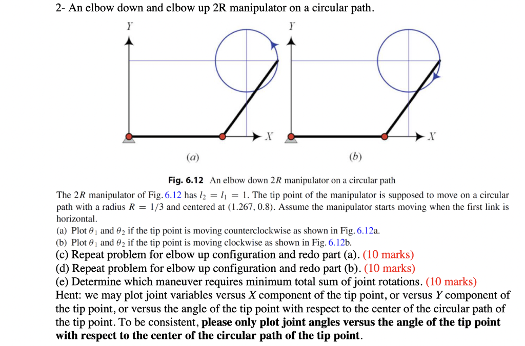 2- An elbow down and elbow up 2R manipulator on a | Chegg.com