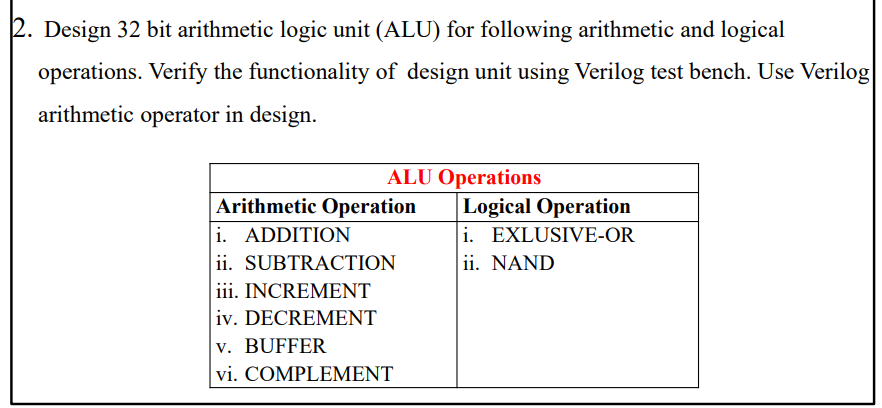 Solved 2. Design 32 bit arithmetic logic unit (ALU) for | Chegg.com
