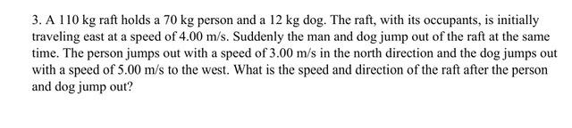 Solved 3. A 110 kg raft holds a 70 kg person and a 12 kg | Chegg.com