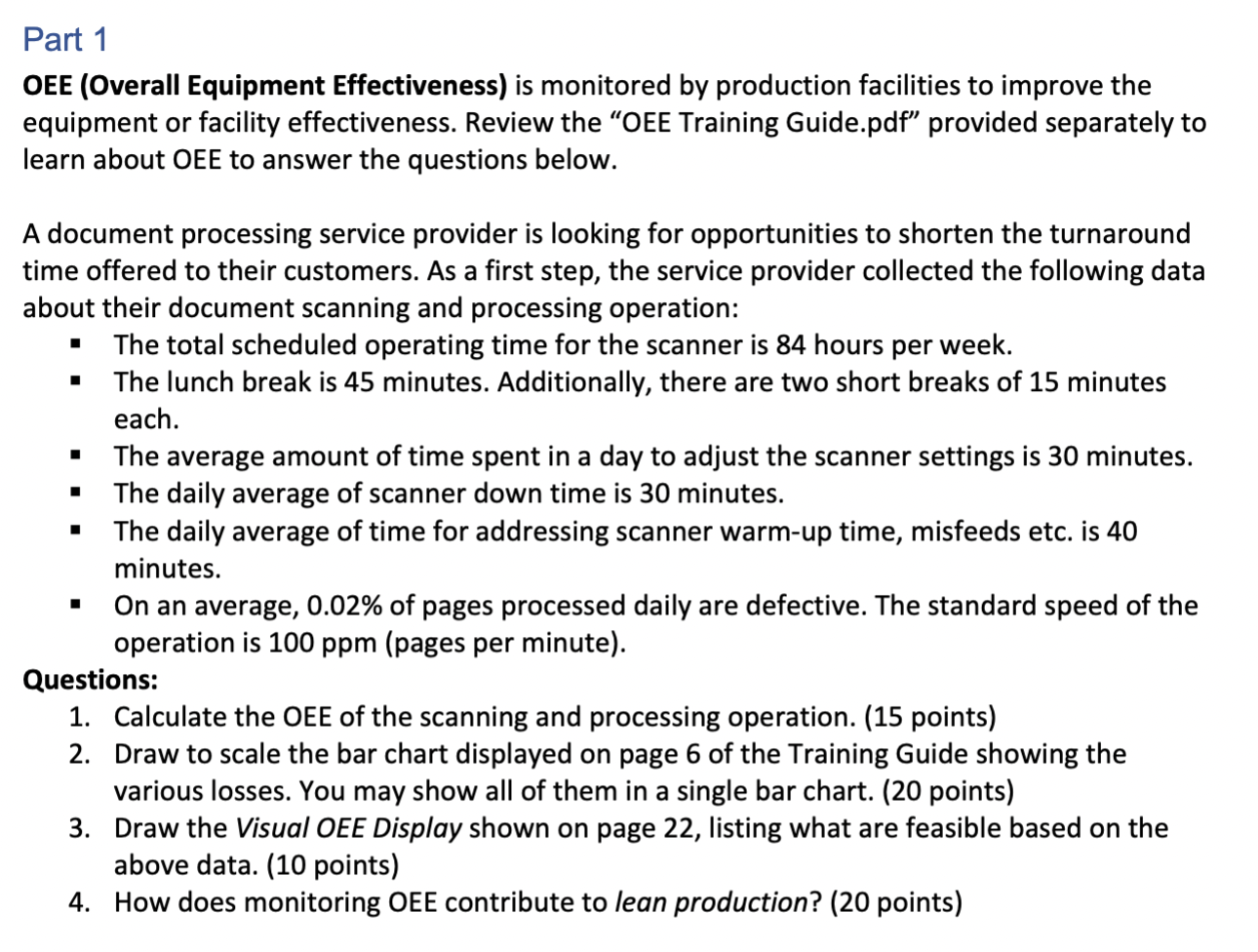 "How can I collect and display useful OEE data | Chegg.com