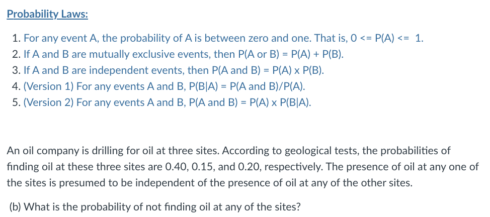 Solved Probability Laws: 1. For any event A, the probability | Chegg.com