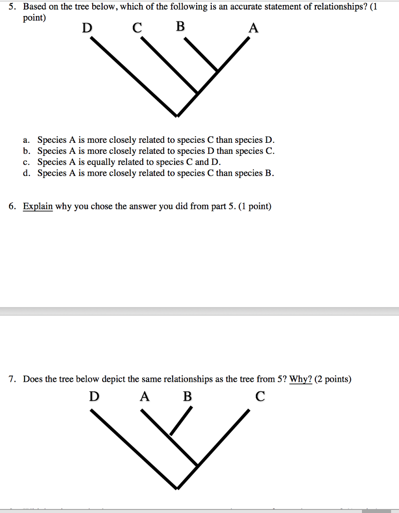 Solved 5. Based on the tree below, which of the following is | Chegg.com