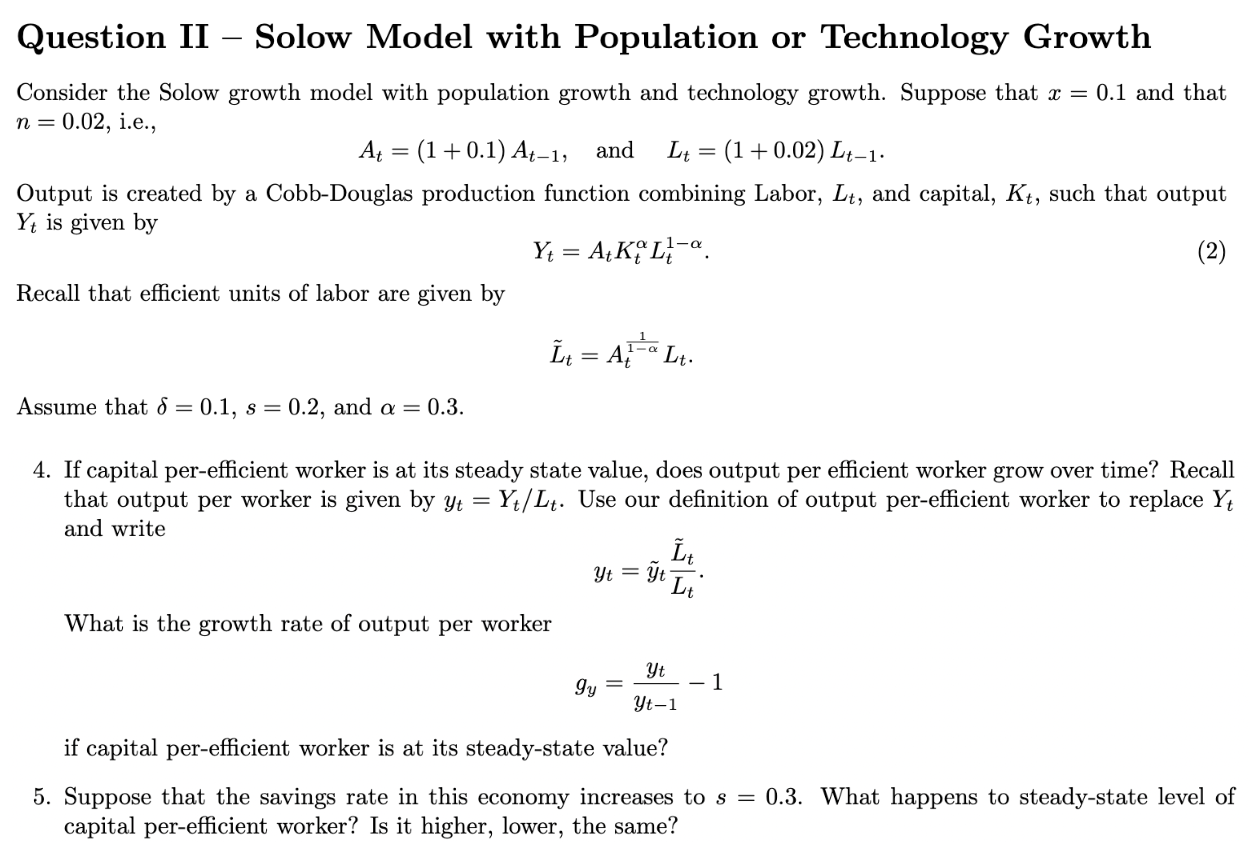 Question II - Solow Model with Population or | Chegg.com Question II - Solow Model with Population or | Chegg.com