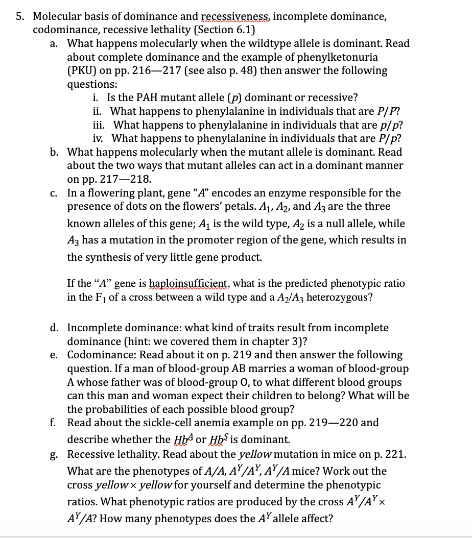 5. Molecular basis of dominance and recessiveness, | Chegg.com