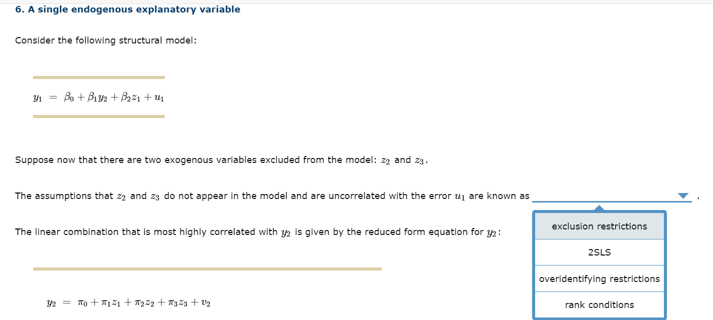 Solved 6. A single endogenous explanatory variable Consider | Chegg.com