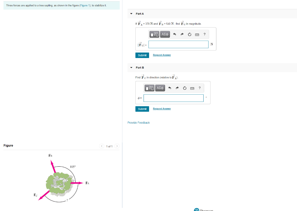 Solved Three forces are applied to a tree sapling, as shown | Chegg.com