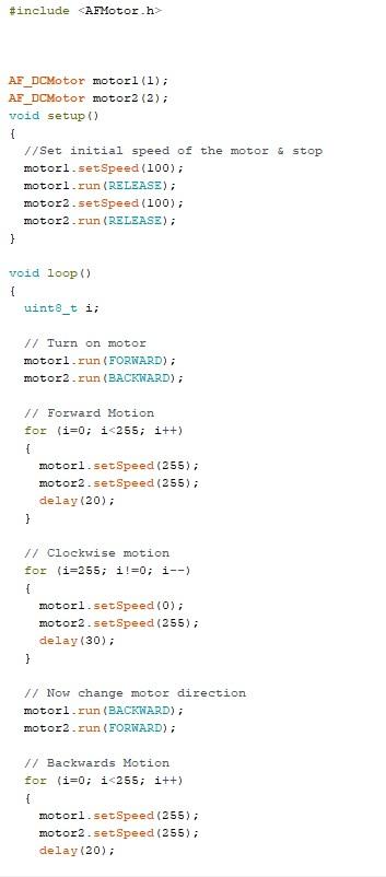 Solved #include CAFMotor.h> AF_DCMotor motorl(1); AF_DCMotor | Chegg.com