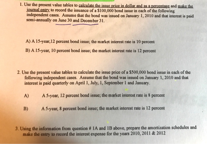 Solved Use the present value tables to calculate the issue | Chegg.com
