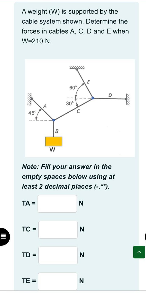 Solved A weight (W) ﻿is supported by the cable system shown. | Chegg.com