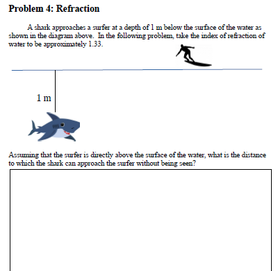Solved Problem 4: RefractionA shark approaches a surfer at a | Chegg.com