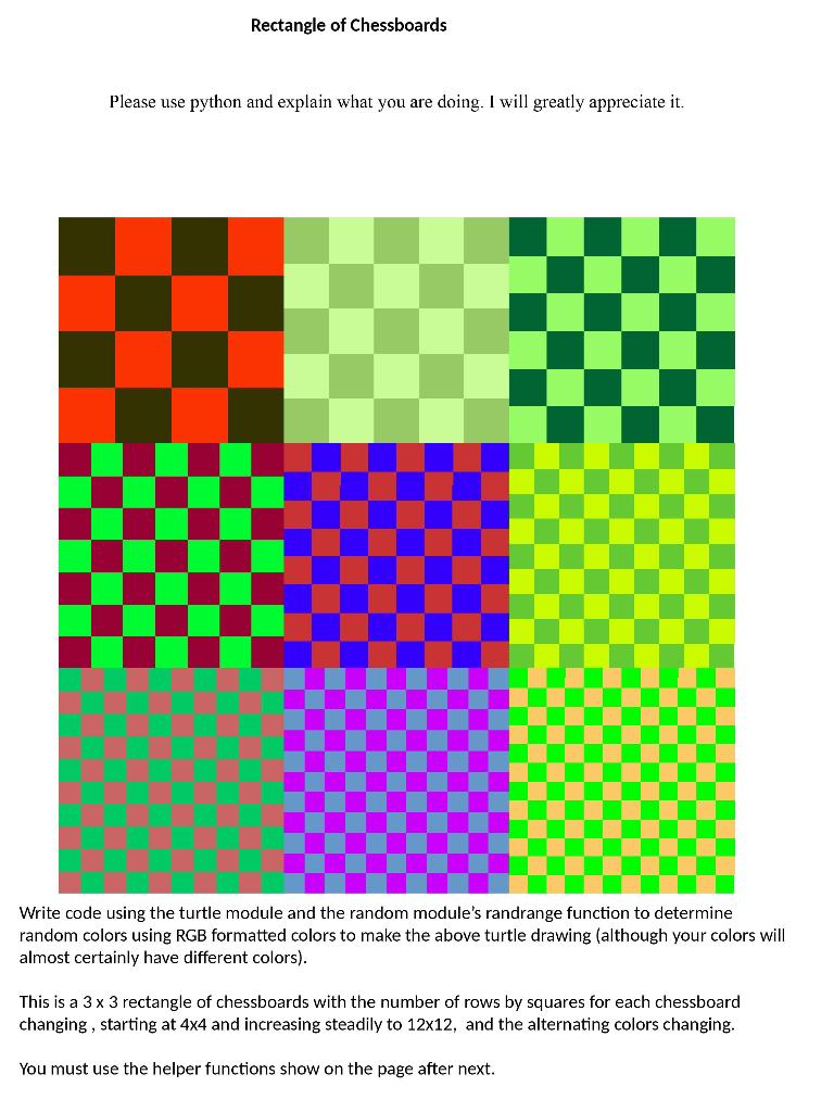 Solved Rectangle of Chessboards Please use python and | Chegg.com