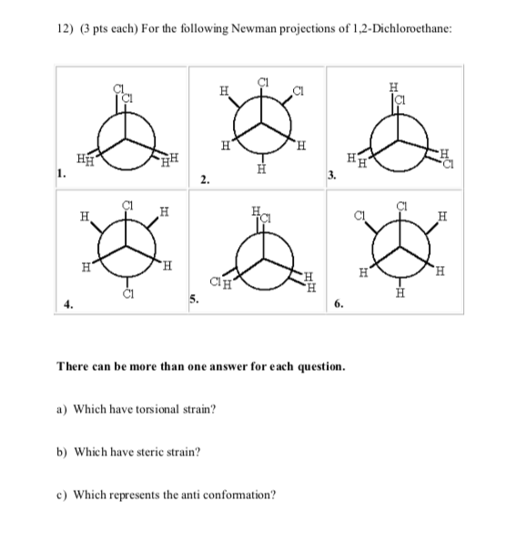 Solved 12) (3 pts each) For the following Newman projections | Chegg.com