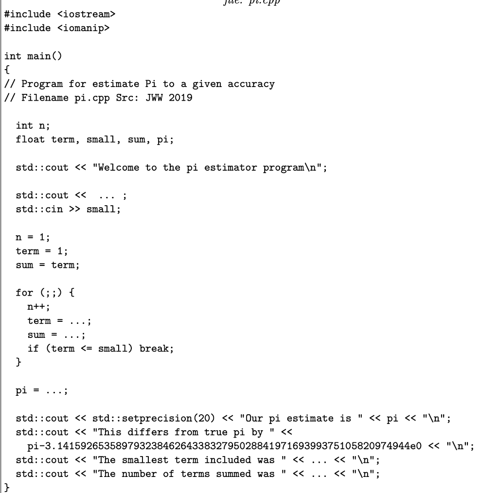 Algorithm: Estimating Pi | Set-up First term t = 1, | Chegg.com