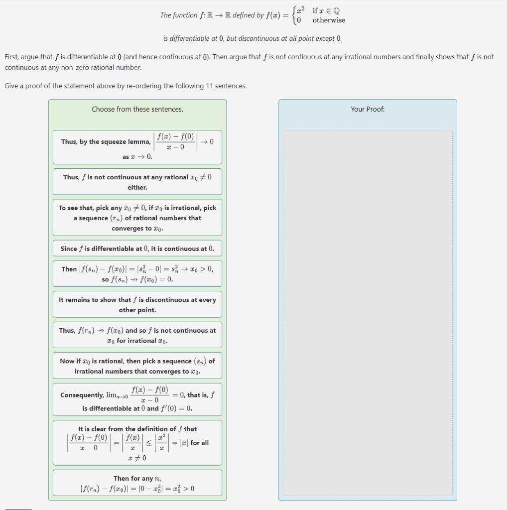 Solved The function f:R→R defined by f(x)={x20 if x∈Q | Chegg.com