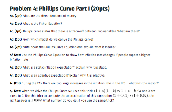 Solved Problem 4: Phillips Curve Part 1 (20pts) 4a. (2pt) | Chegg.com