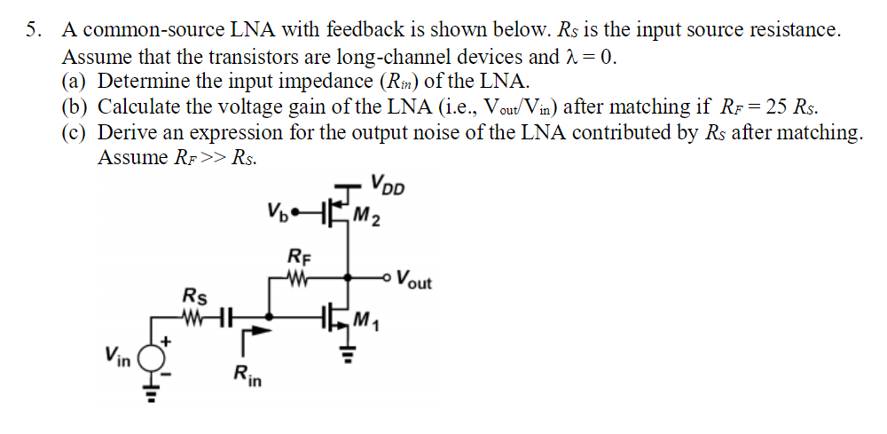 Solved 5. A common-source LNA with feedback is shown below. | Chegg.com
