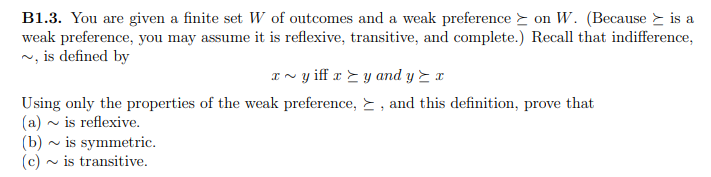 Solved B1.3. ﻿You are given a finite set W ﻿of outcomes and | Chegg.com