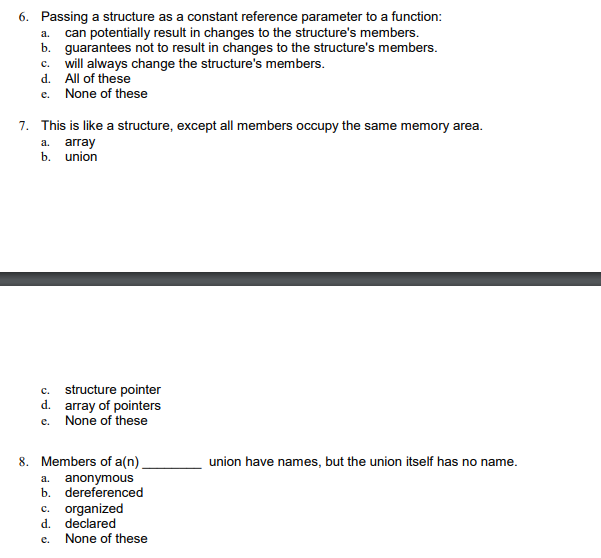 Solved a. 6. Passing a structure as a constant reference | Chegg.com