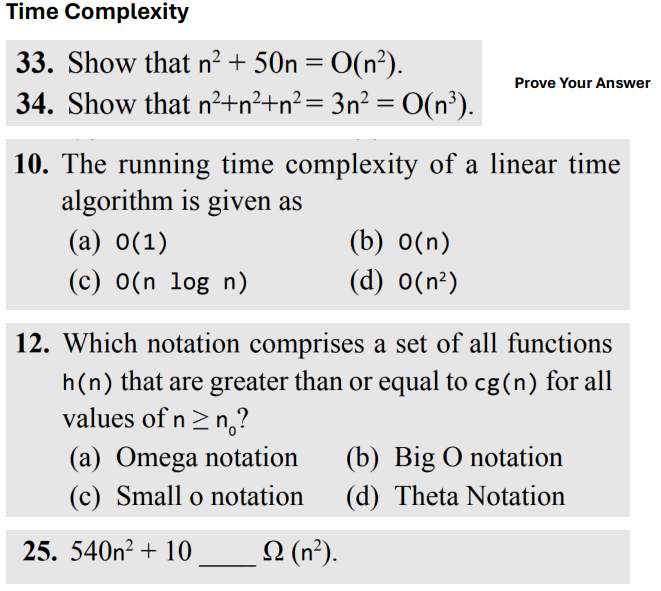 Solved Time ComplexityShow that n2+50n=O(n2).Show that | Chegg.com