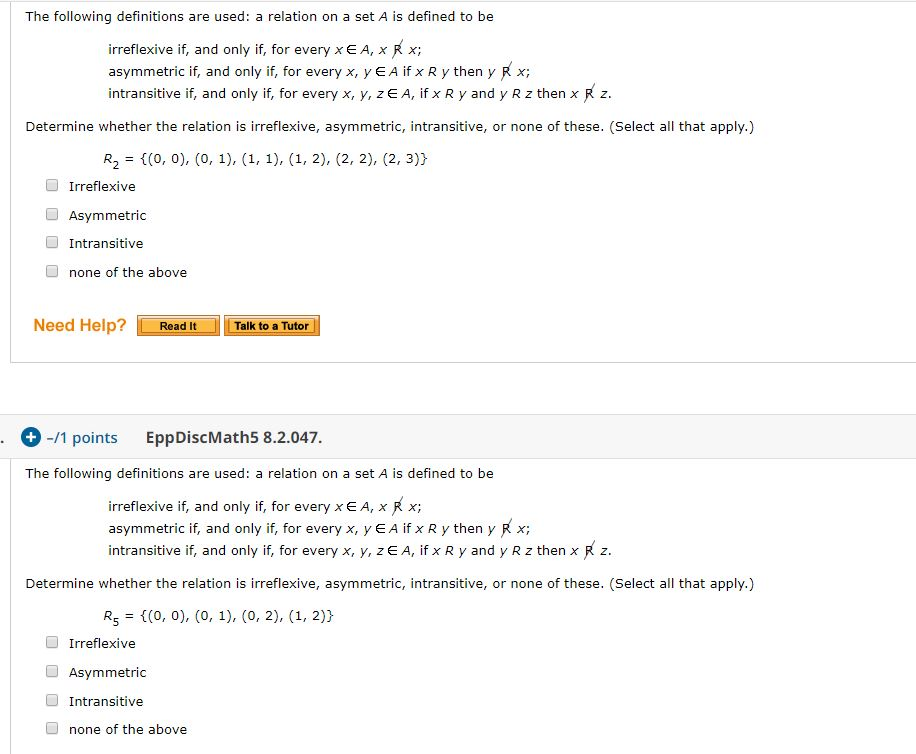 Solved The following definitions are used: a relation on a | Chegg.com