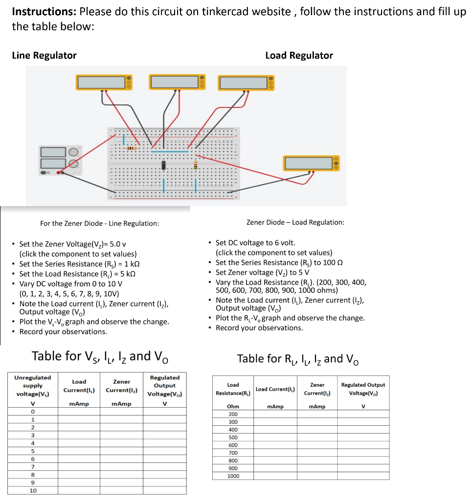 Solved 기 V For the Zener Diode - Line Regulation: Zener | Chegg.com