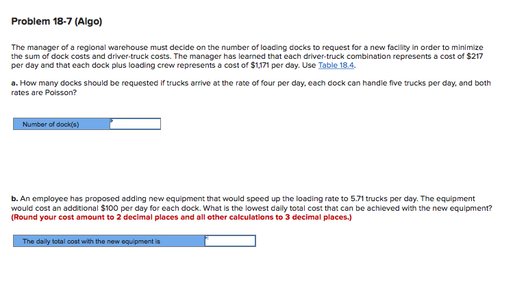Solved Problem 18-7 (Algo) The manager of a regional | Chegg.com
