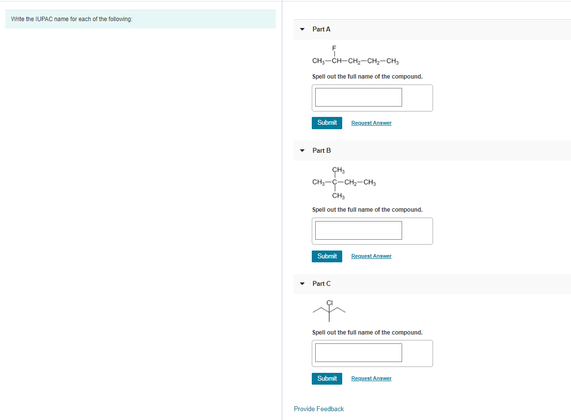Solved Write the IUPAC name for each of the following: Part | Chegg.com