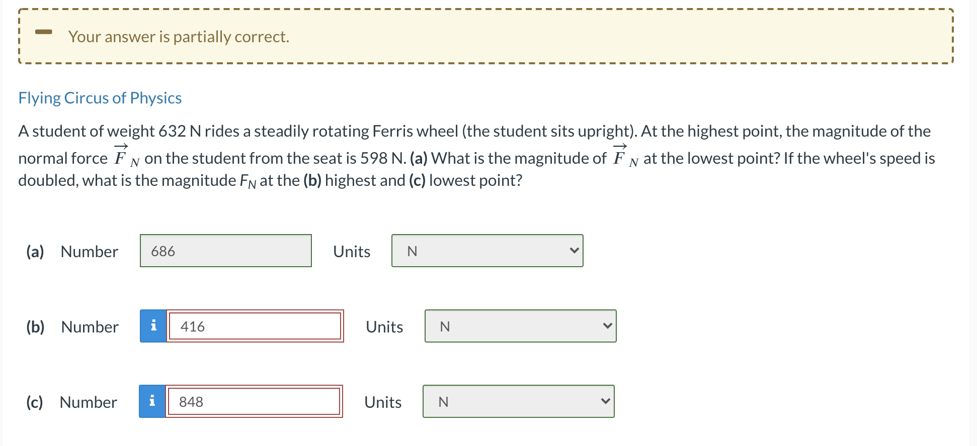 Solved Your answer is partially correct. Flying Circus of | Chegg.com