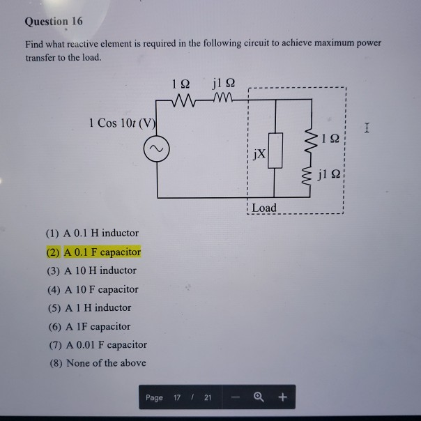 Solved Question 16 Find what reactive element is required in | Chegg.com