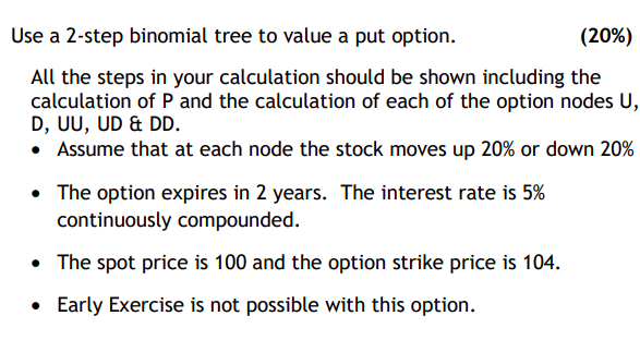 Solved Use a 2-step binomial tree to value a put option. | Chegg.com