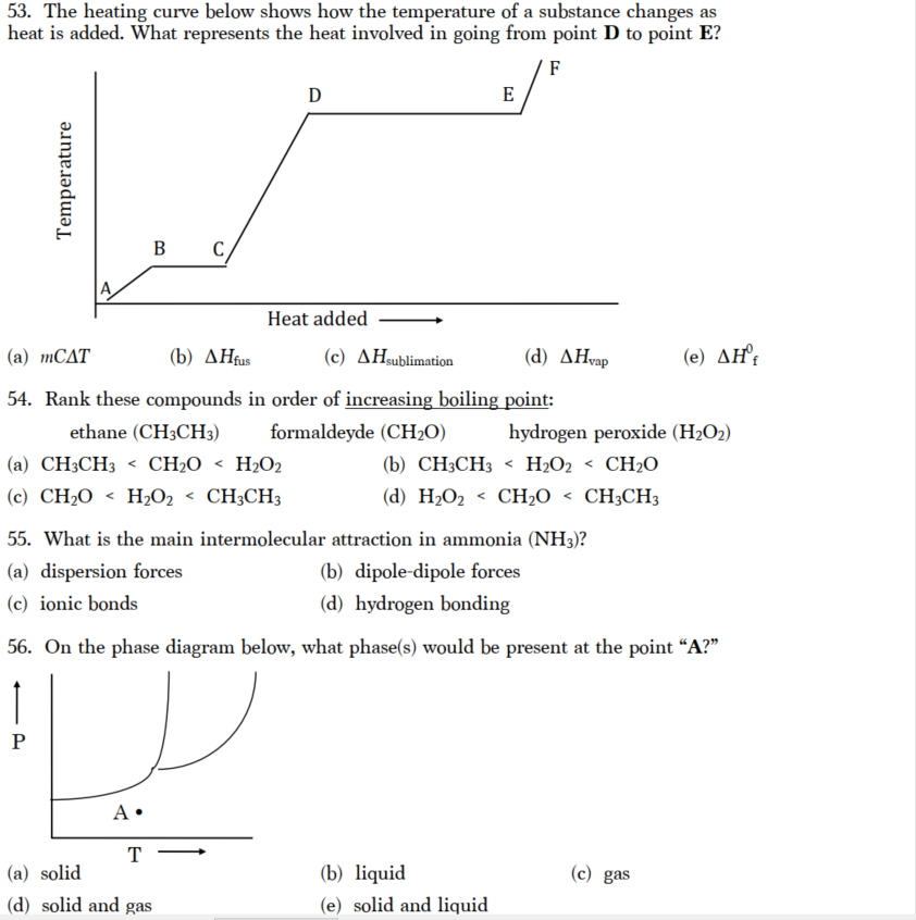Solved 53. The heating curve below shows how the temperature | Chegg.com