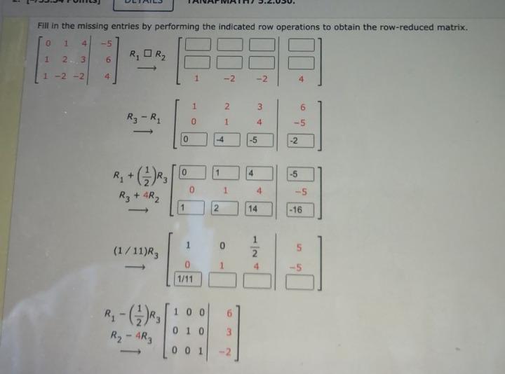 Solved Fill in the missing entries by performing the | Chegg.com