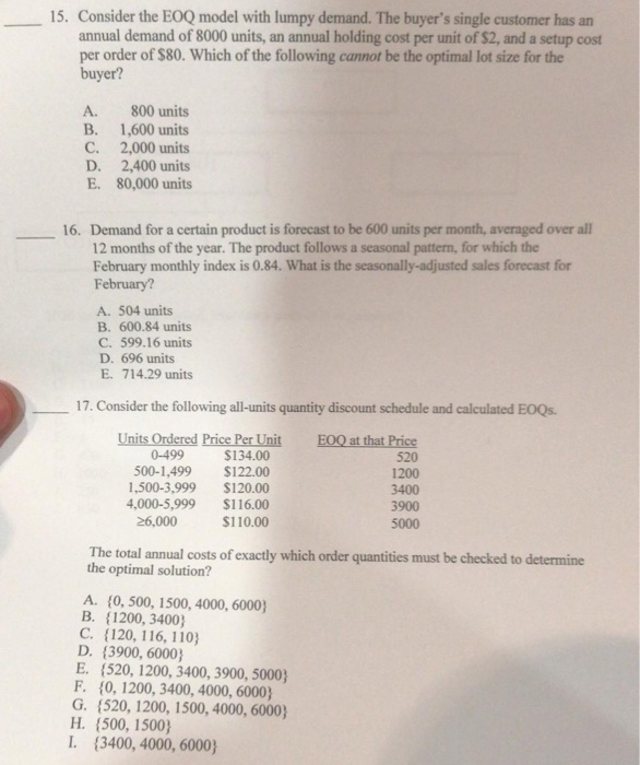 Solved Consider the EOQ model with lumpy demand. The buyer's | Chegg.com