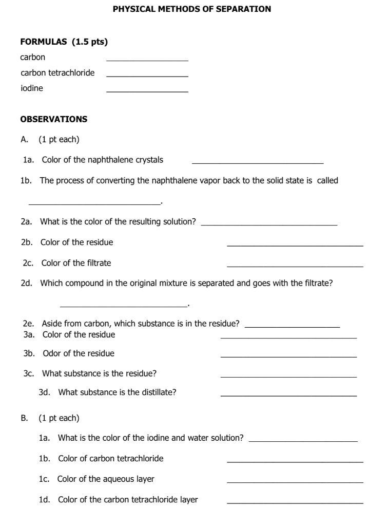 Solved PHYSICAL METHODS OF SEPARATION FORMULAS (1.5 pts) | Chegg.com