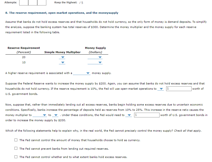 Solved Attempts: Keep the Highest: /5 8. The reserve | Chegg.com