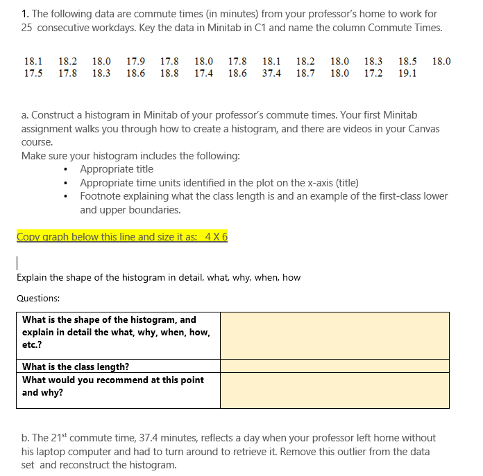 1. The following data are commute times (in minutes) | Chegg.com