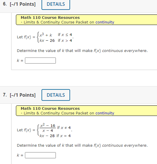 Solved 6. [-/1 Points] DETAILS Math 110 Course Resources - | Chegg.com
