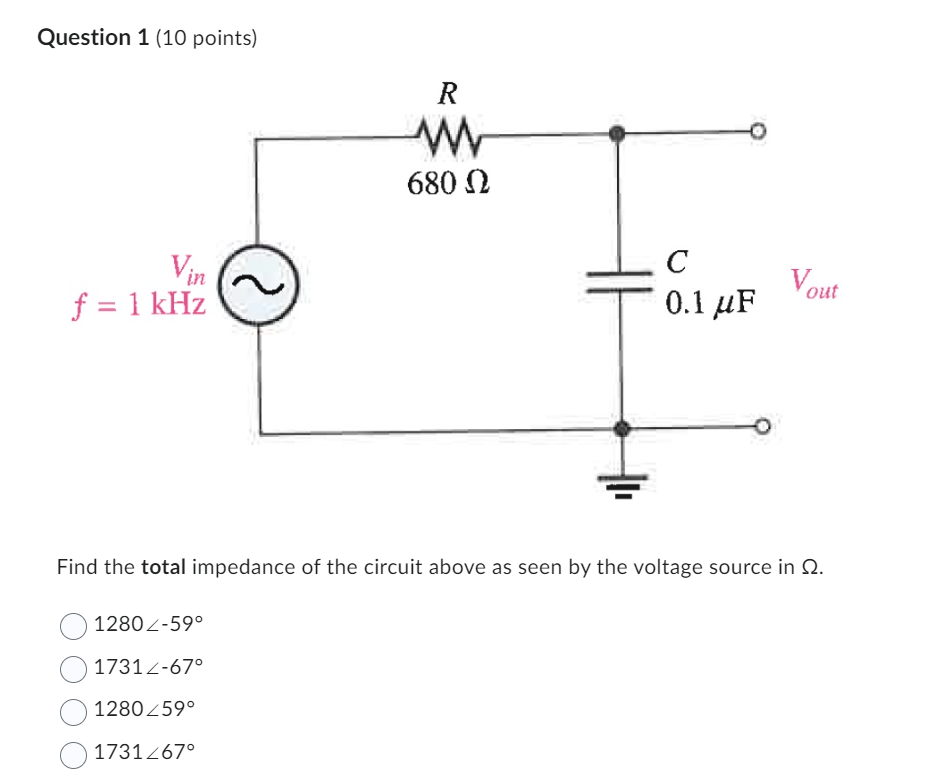 Solved Question 1 (10 points) Find the total impedance of | Chegg.com