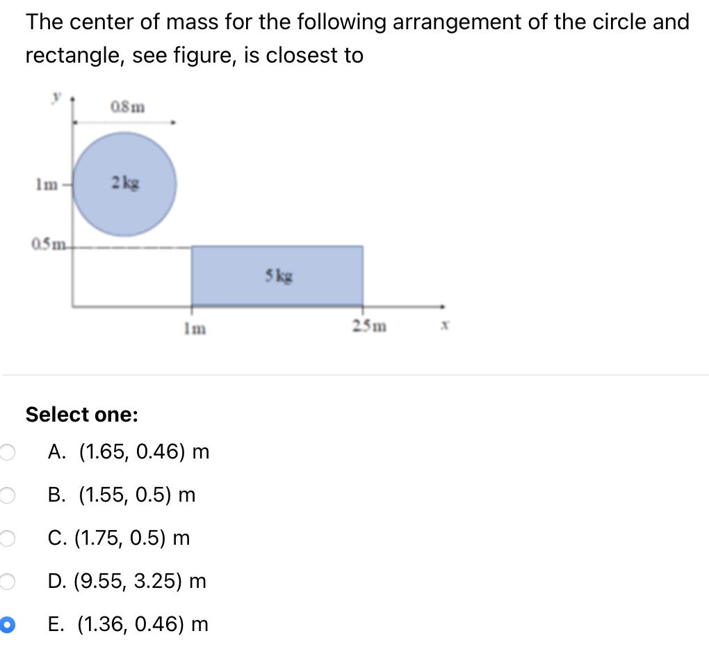 Solved The center of mass for the following arrangement of | Chegg.com