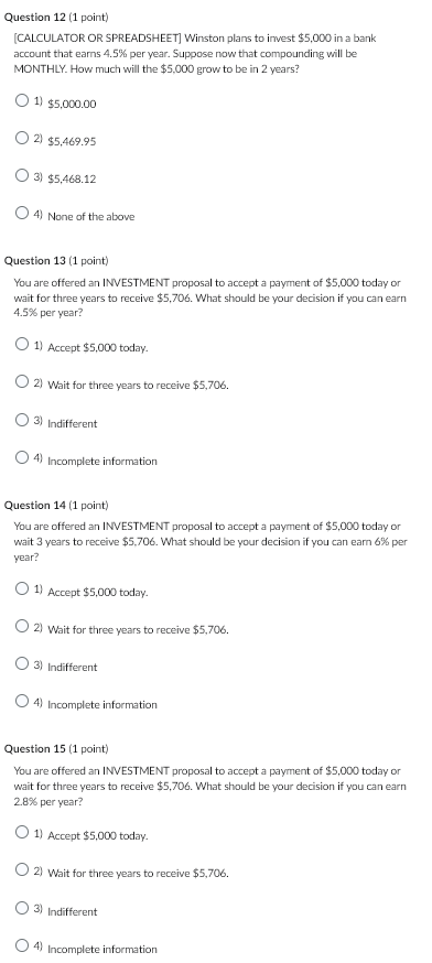 Solved Question 12 (1 point) [CALCULATOR OR SPREADSHEET] | Chegg.com