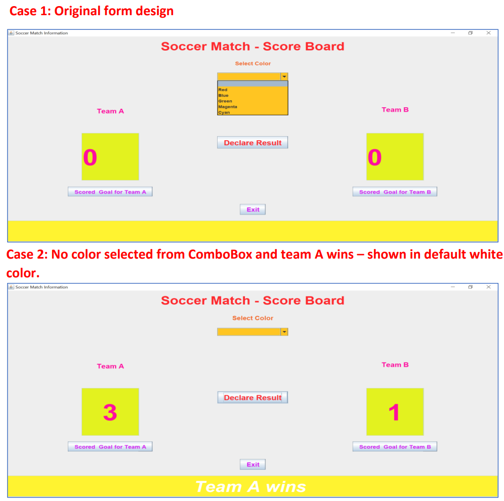 Create a GUI in JAVA Design a SIMPLE Soccer match’s | Chegg.com