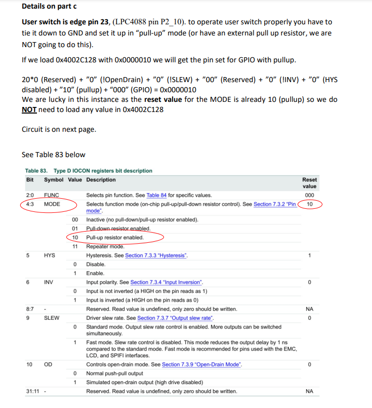 Details on partc User switch is edge pin 23, (LPC4088 | Chegg.com