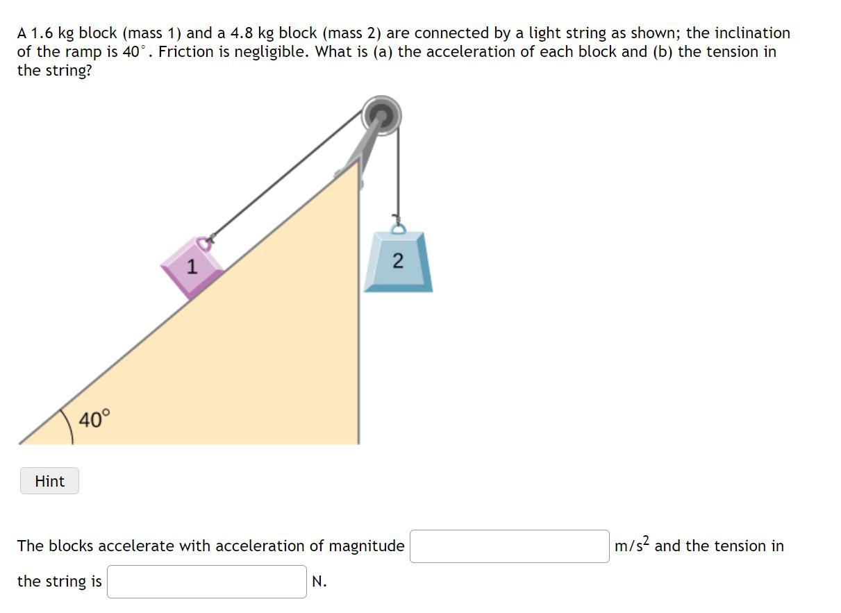 Solved A 1.6 kg block (mass 1 ) and a 4.8 kg block (mass 2 ) | Chegg.com