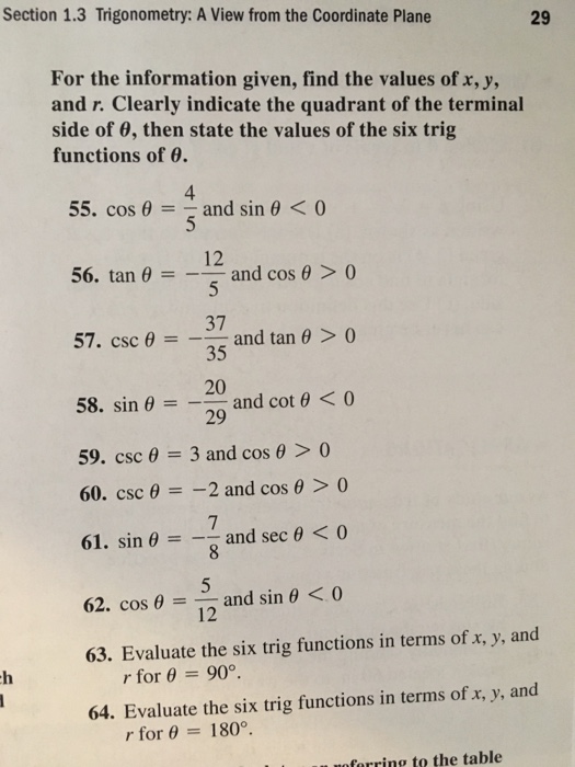 Solved Section 1.3 Trigonometry: A View from the Coordinate | Chegg.com